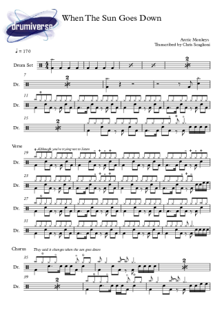 Arctic Monkeys - When The Sun Goes Down - Sheet Music For Drums