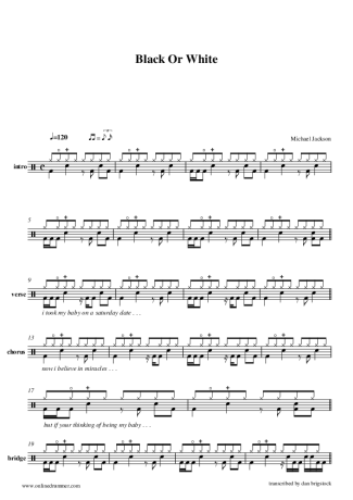 Michael Jackson - Black Or White - Sheet Music For Drums